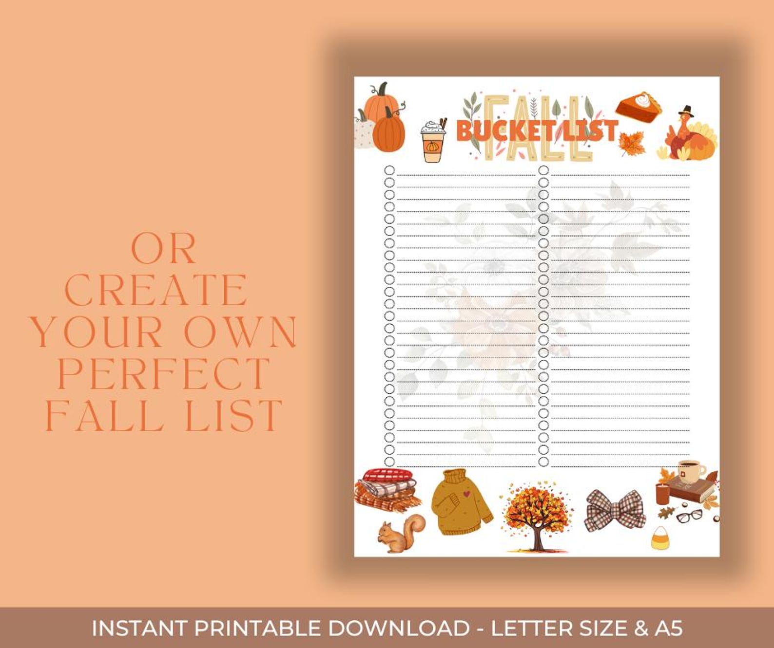 Fall Bucket List 50 Fall Ideas Printable Journal Page Fall Activities ...