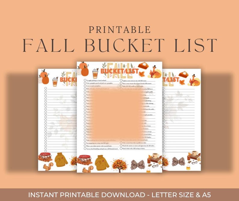 Fall Bucket List - 50 Fall Ideas - Printable Journal Page - Fall ...