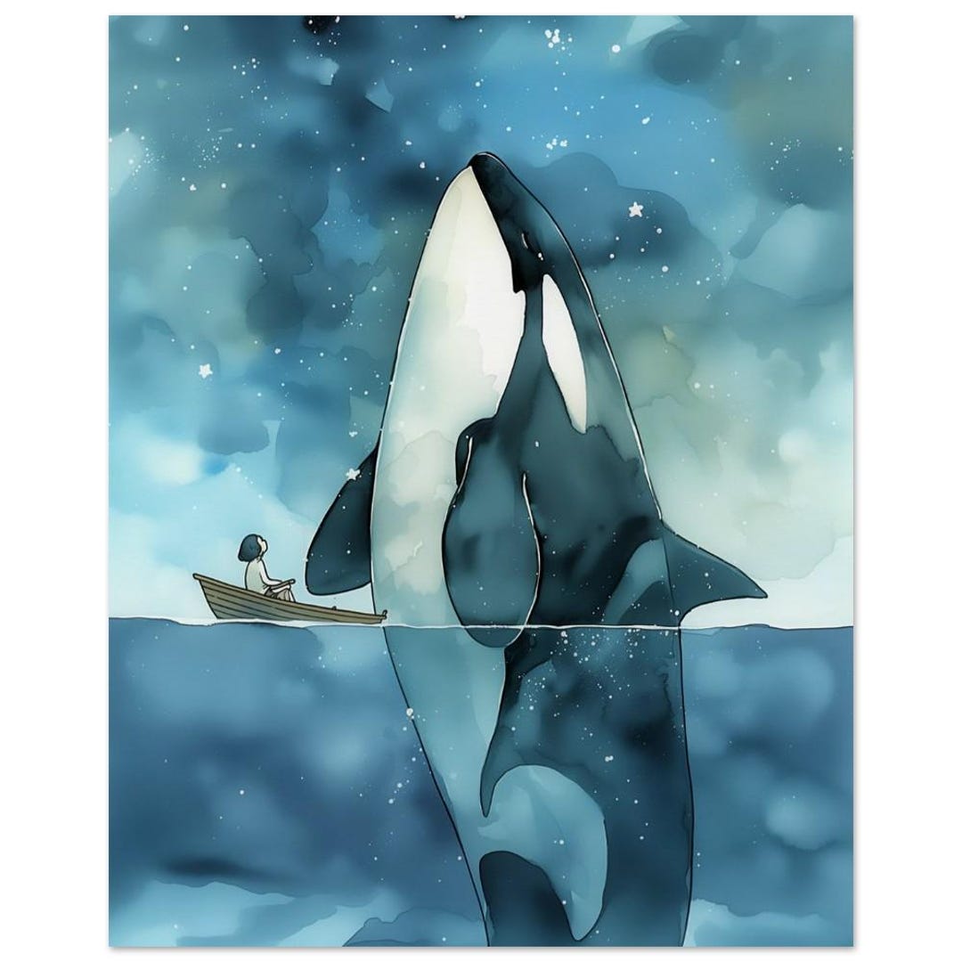 Orca Painting, Watercolor Painting, Orca Print, Orca and Boat, Orca Art ...