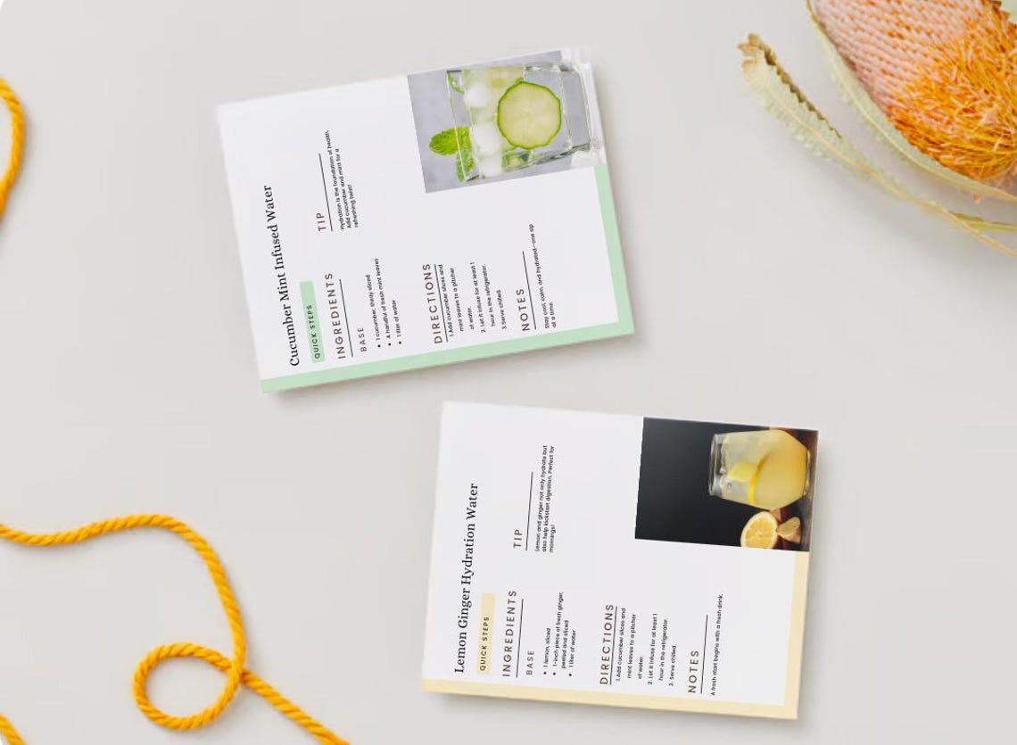 Hydration Recipe Collection Cards 10 Recipes, 5 Cards Self Care, Health ...