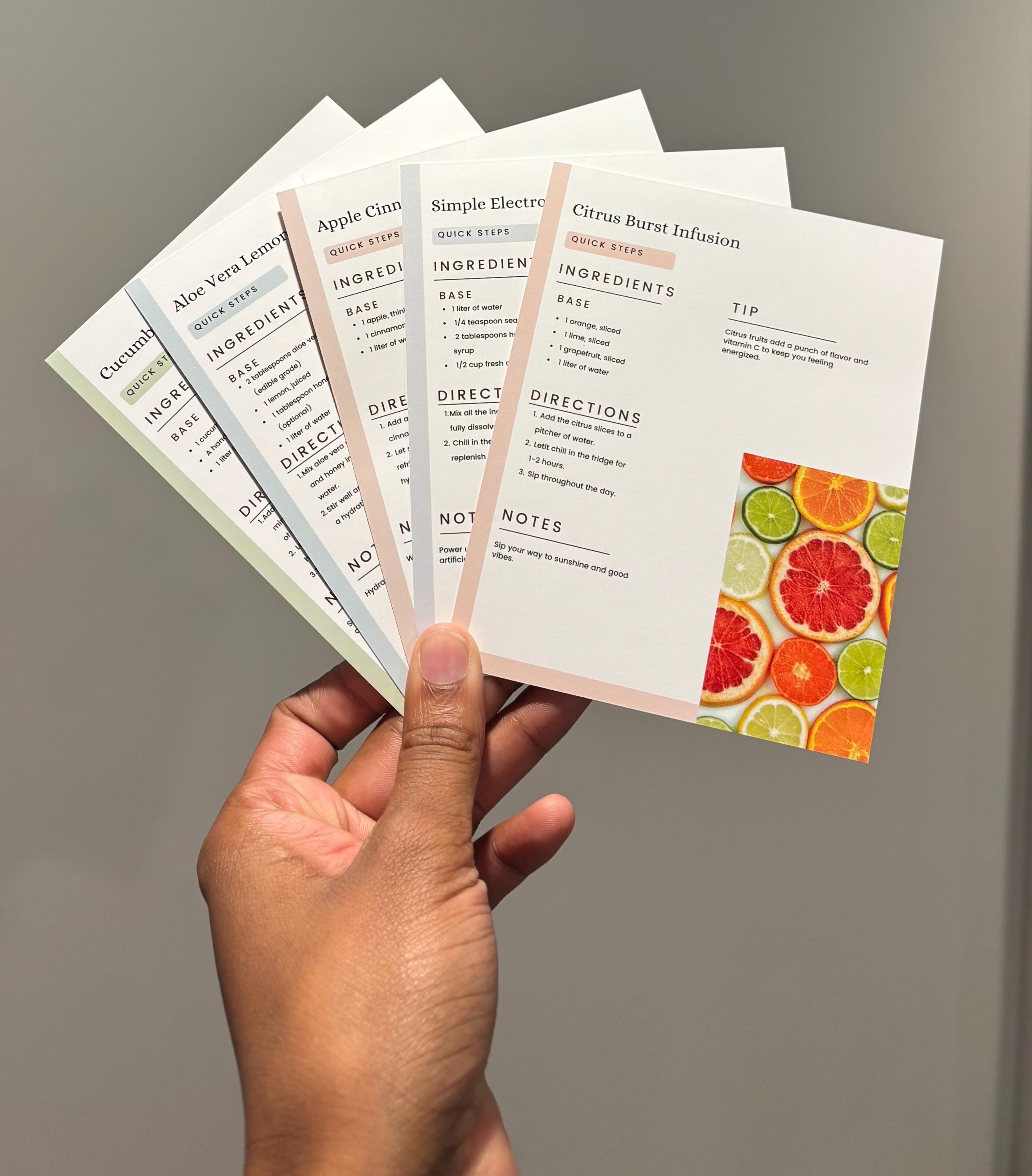 Hydration Recipe Collection Cards 10 Recipes, 5 Cards Self Care, Health ...