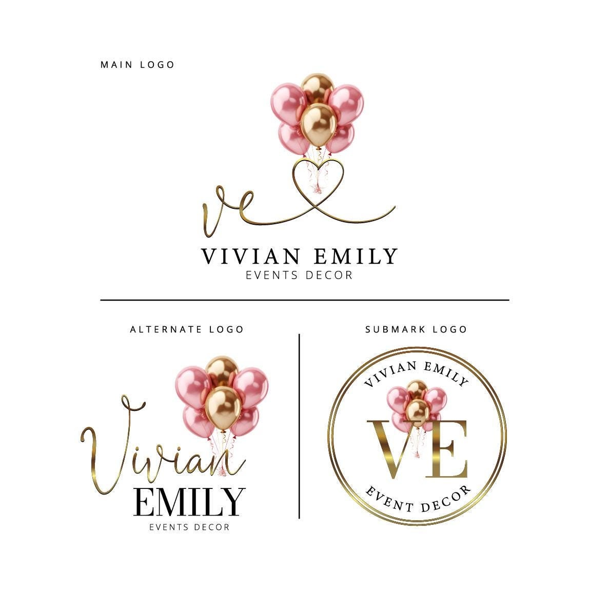 Beautiful Pink and Gold Balloons Logo Design, Balloons Logo, Circle ...