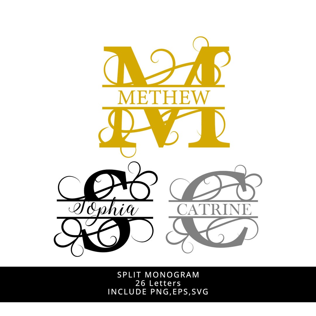 Split Monogram SVG, Fancy Script Alphabet, Family Name Frames (digital ...