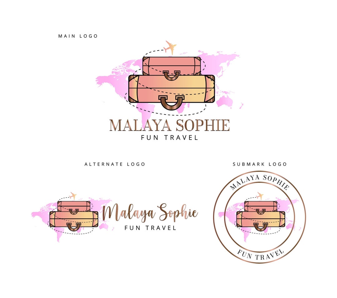 Rose Gold Suitcase Logo, Travel Logo Design, Tourism Logo, Business ...