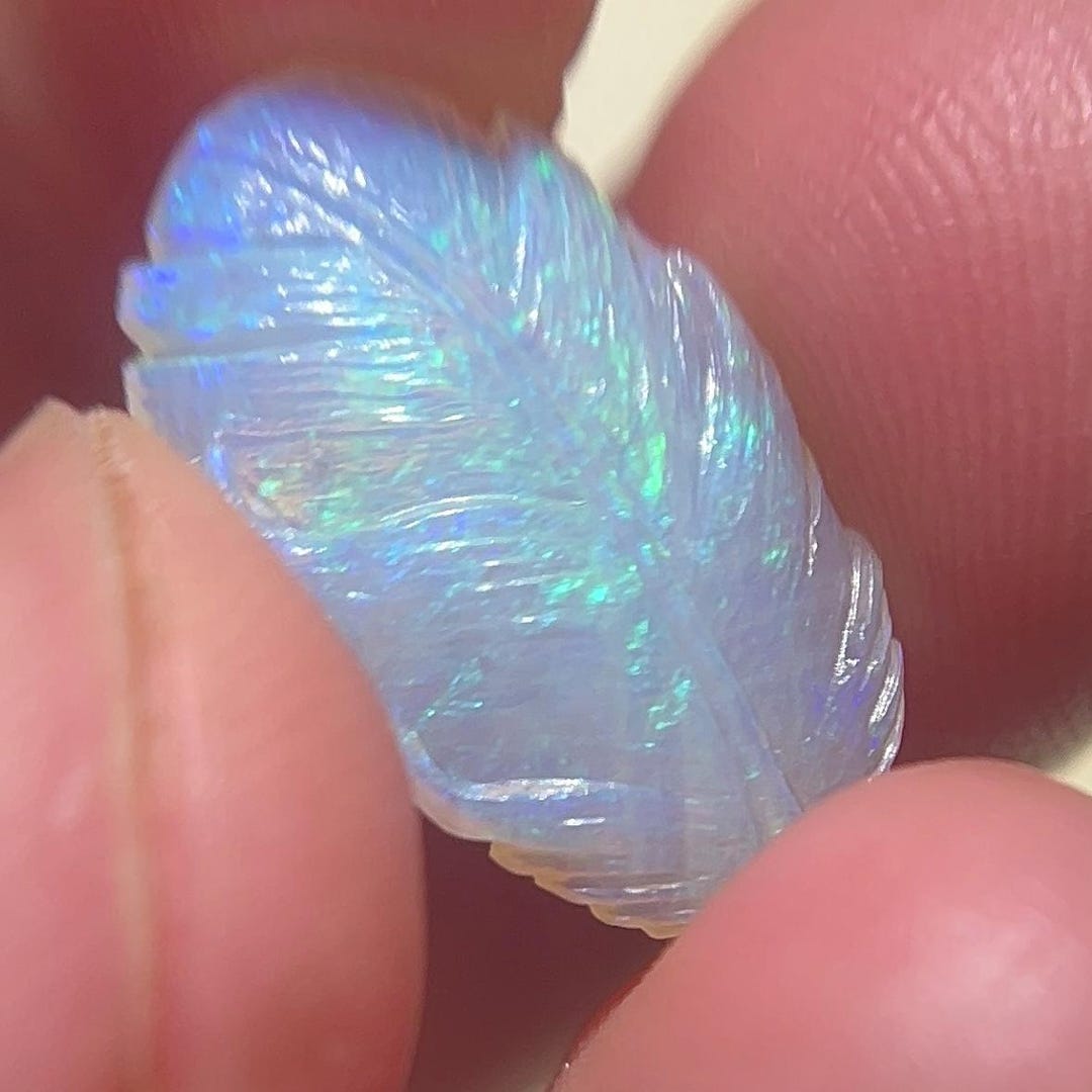 Hand-carved Australian Crystal Opal Feather – 3.76ct Unique Coober Pedy ...