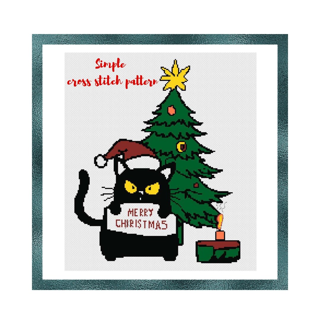 Grumpy Cat, Cross Stitch Pattern, Holiday Xmas Embroidery, Modern ...
