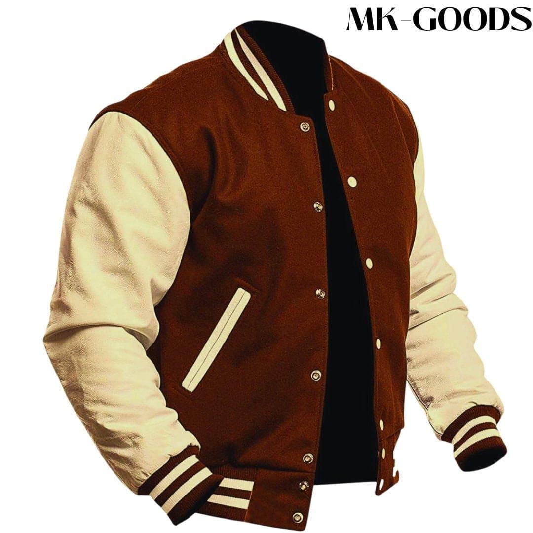 Brown Cream Varsity Jacket Bomber Jacket Baseball Jacket Letterman ...
