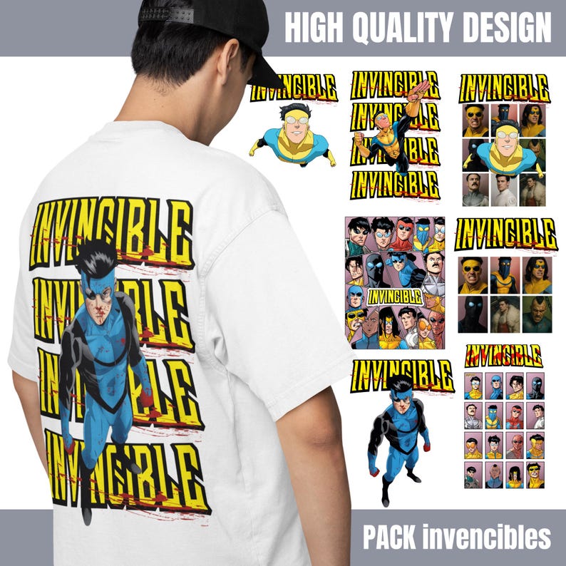 Invincible PNG Design Pack, Retro Superhero, Instant Download and Ready ...