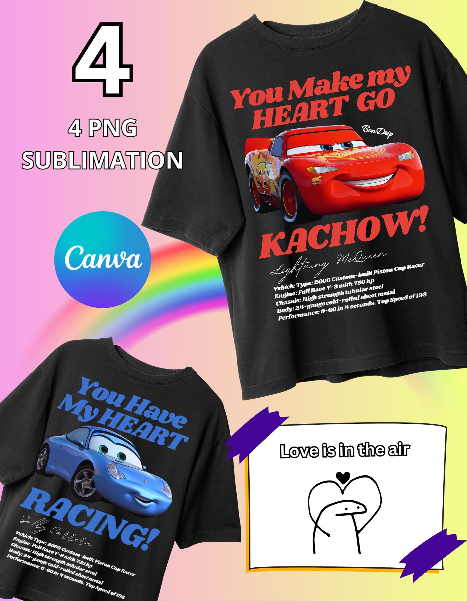 Pareja Rayo Mcqueen y Sally Png, Kachow L. Mcqueen, Regalo de ...