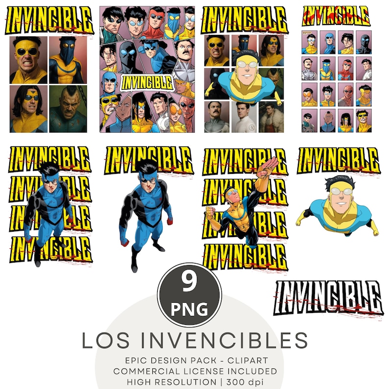 Invincible PNG Design Pack, Retro Superhero, Instant Download and Ready ...