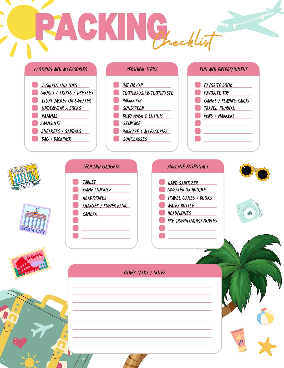 Editable Girls Travel Packing List, Checklist Customizable Canva ...
