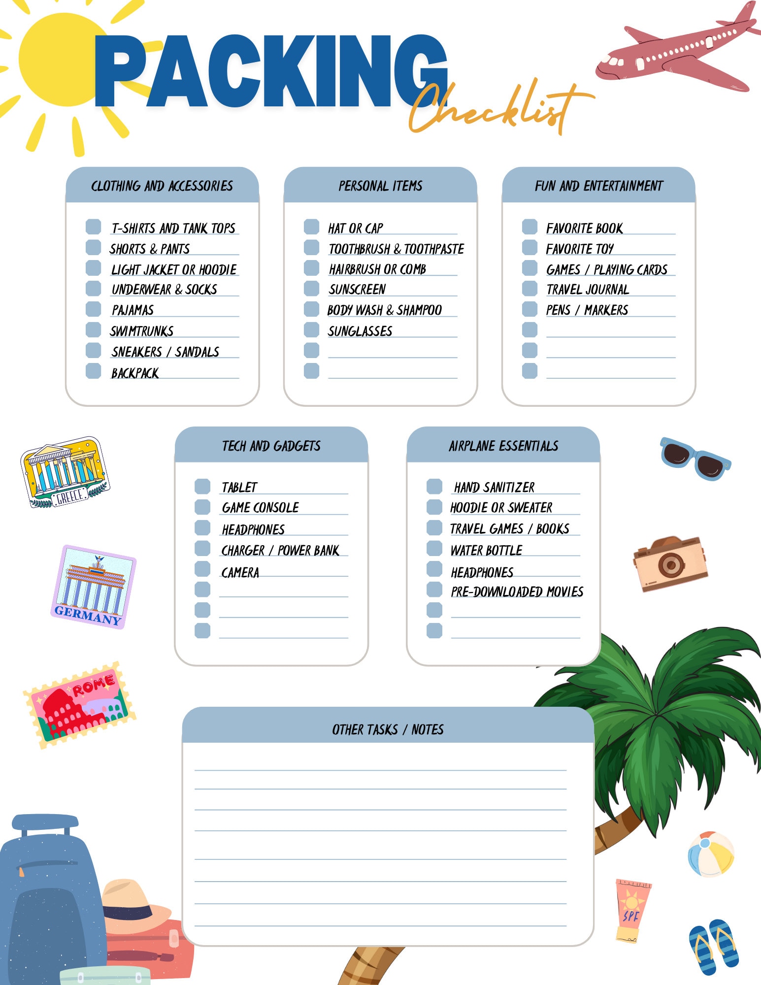 Editable Boys Travel Packing List, Checklist Customizable Canva ...