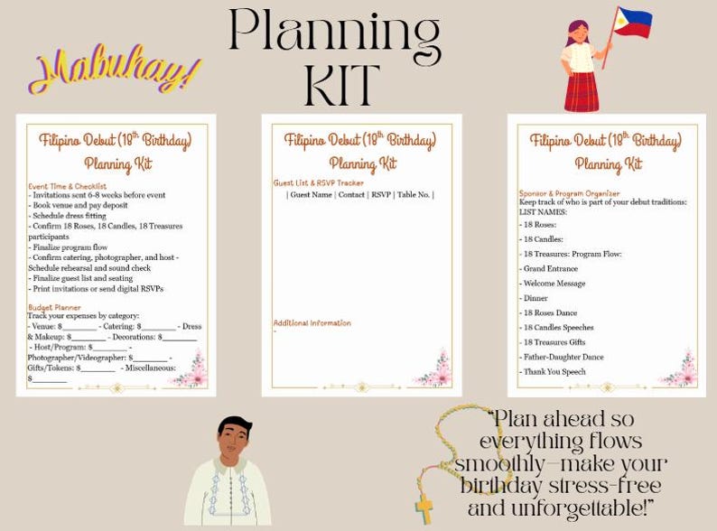 Filipino Debut Planning Kit: 18th Birthday Organizer Canva Template ...