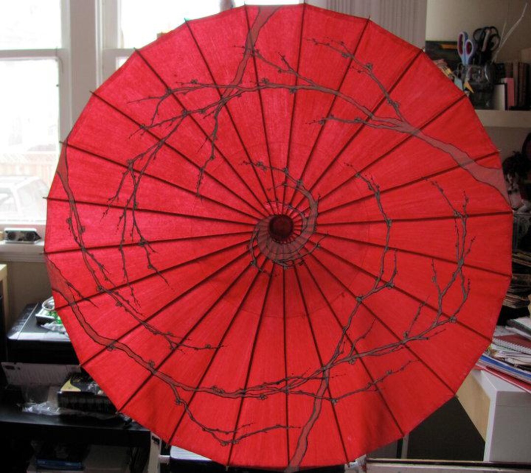 Hand Painted Parasol - Cherry Blossom - Geometric - Colorful - Made to ...