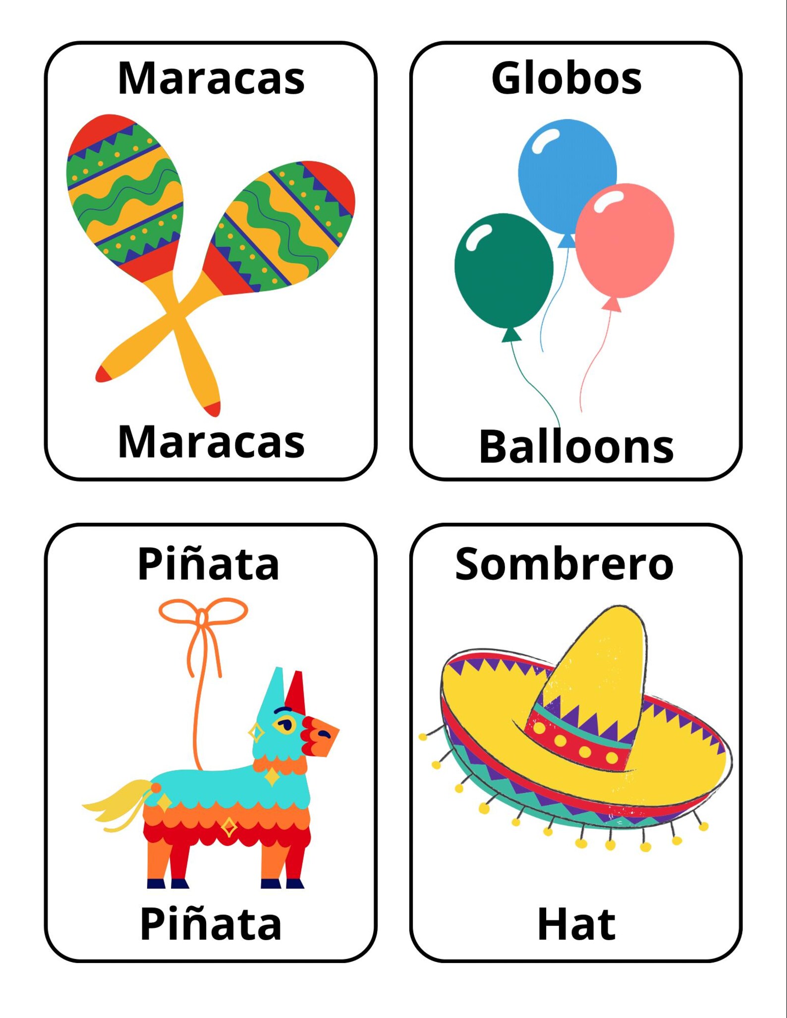 Topic Fiesta (party) Spanish and English /16 Flahscards & 1 Coloring ...