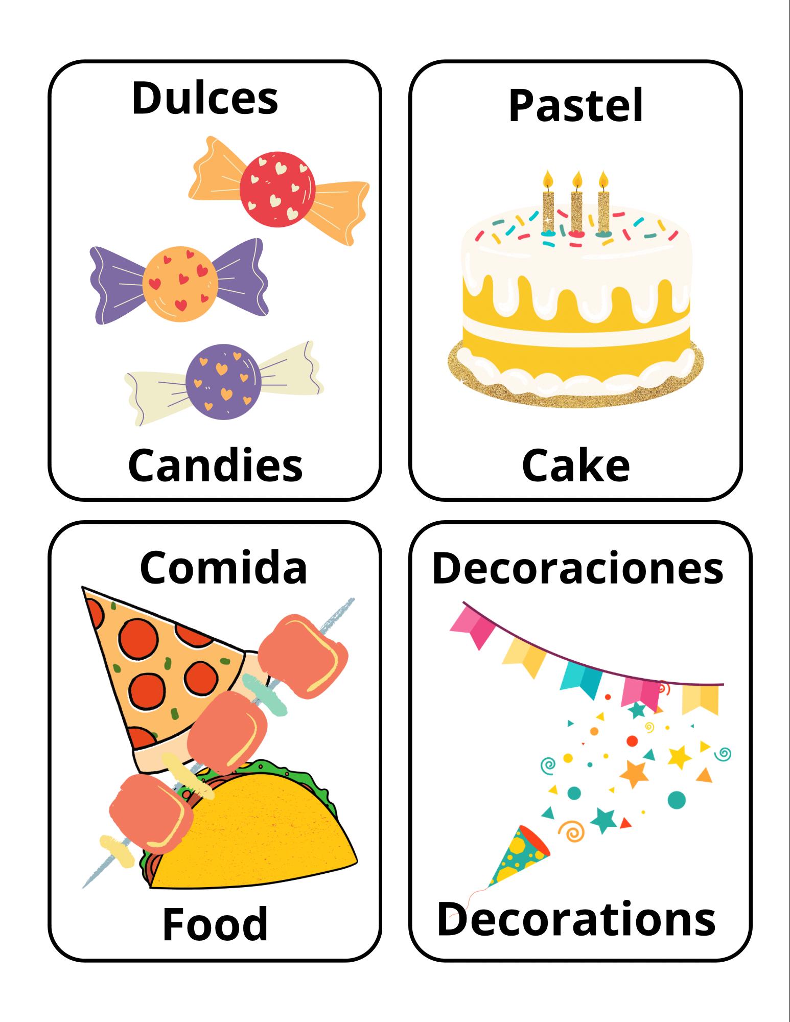 Topic Fiesta (party) Spanish and English /16 Flahscards & 1 Coloring ...