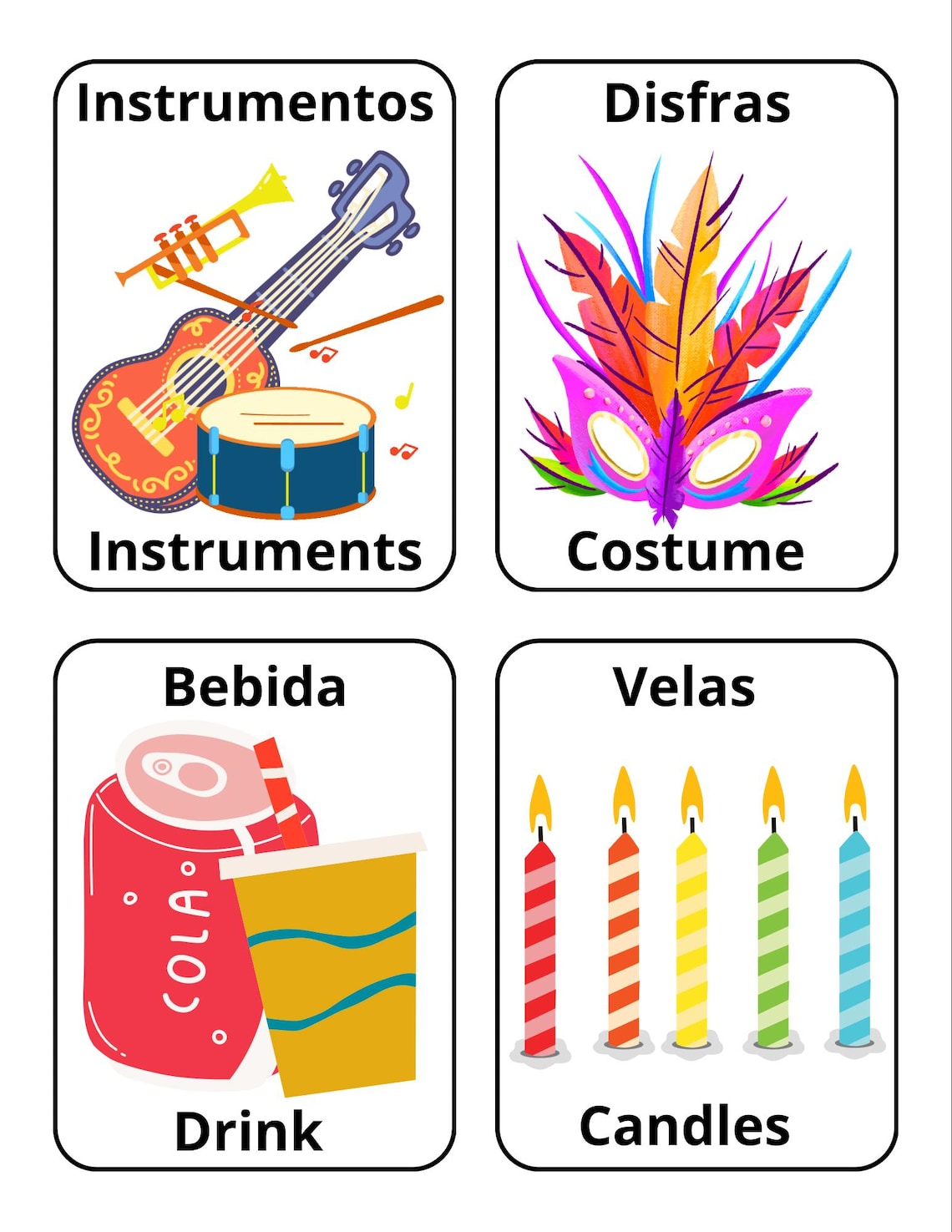 Topic Fiesta (party) Spanish and English /16 Flahscards & 1 Coloring ...