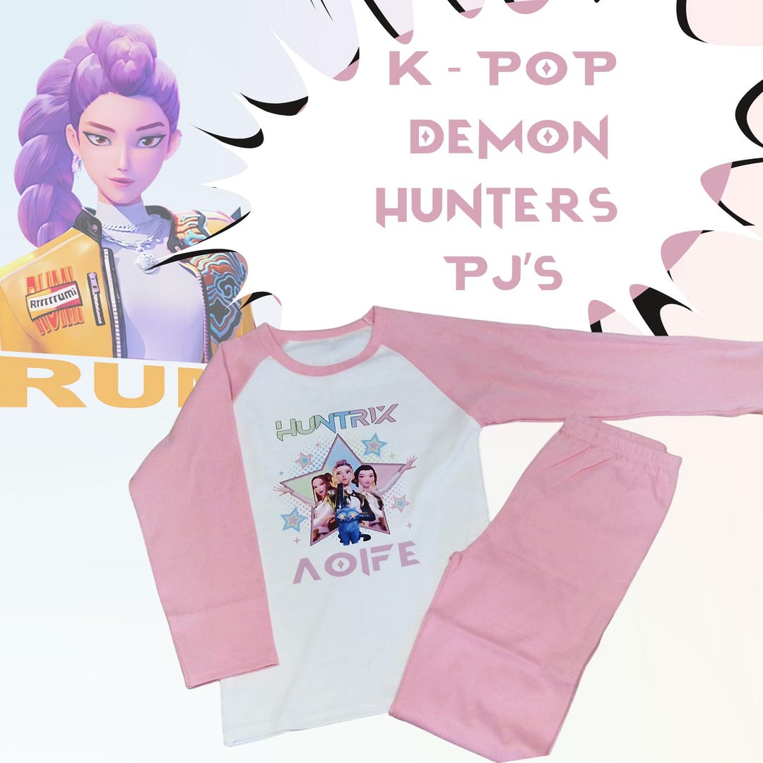 Personalised K-pop Demon Hunters Pjs | 100% Cotton Pastel Pink Kids ...