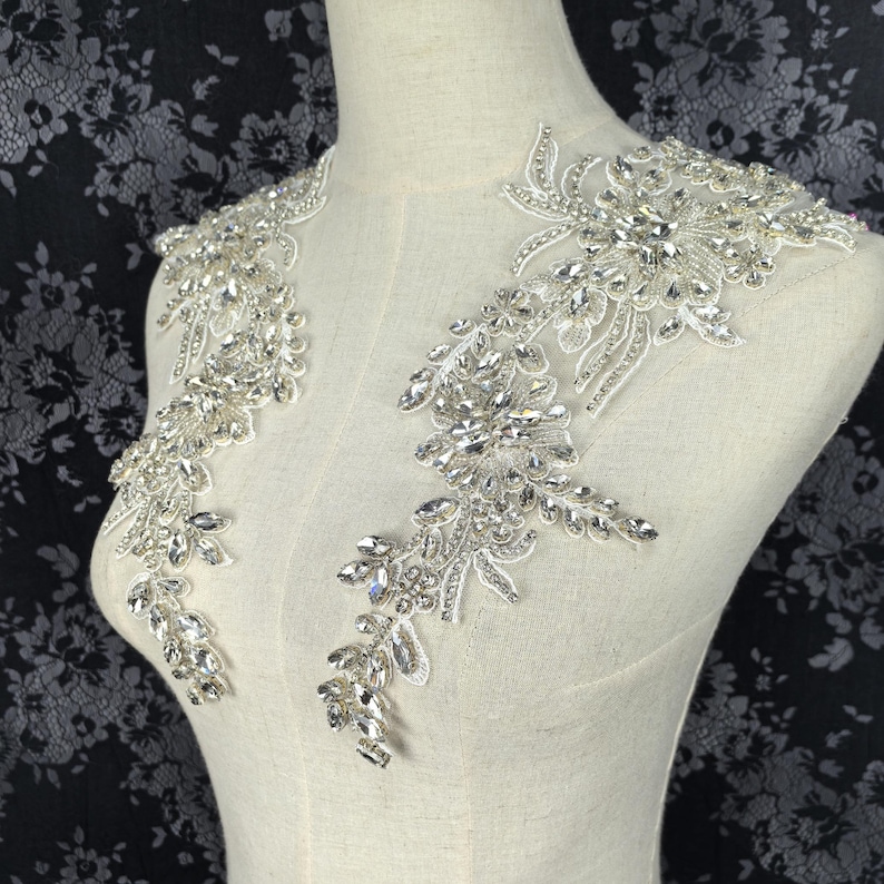 Handmade Rhinestone Applique: Silver French Bead Lace Patch - Etsy