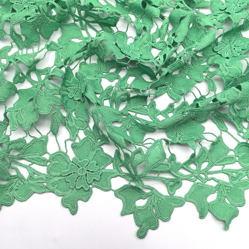 Green 3D Flower Embroidery Guipure Lace, 3D Floral Green Lace in ...