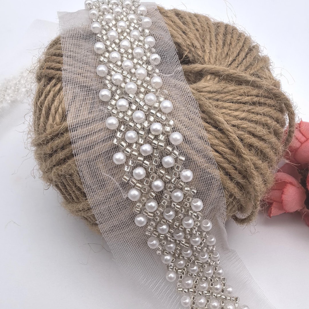 Sashes Full Beaded Lace Trim With Pearls, Wedding Lace Trim, Bridal ...
