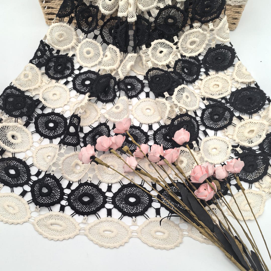 Two-tone Cotton Circle Lace Fabric: Black & Beige Guipure - Etsy