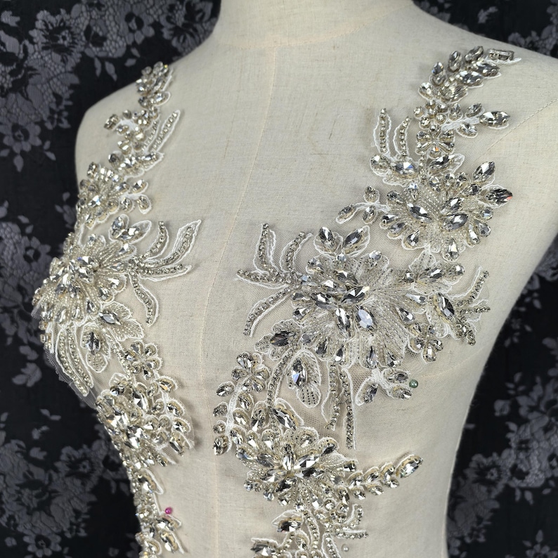 Handmade Rhinestone Applique: Silver French Bead Lace Patch - Etsy