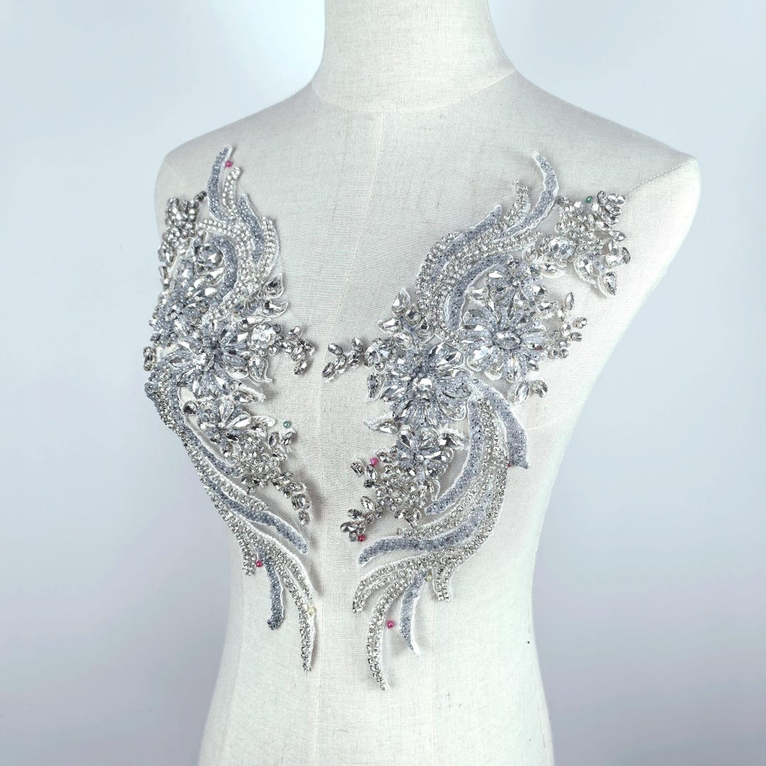 Pale Blue Rhinestone Applique, White Crystal Applique, Wedding Bead ...