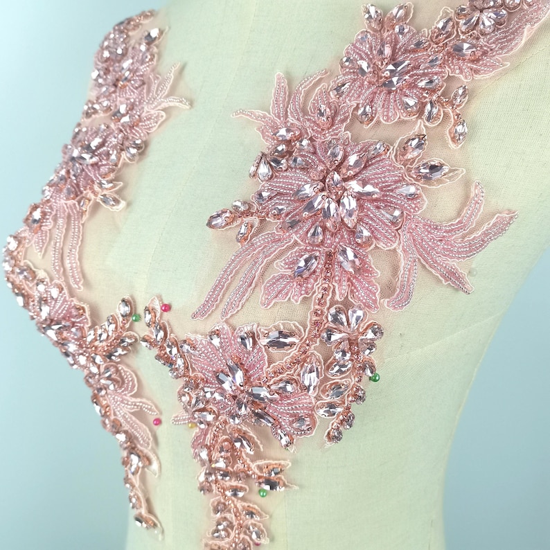 Pink Deluxe Rhinestone Applique, Crafted Florals Motif Bead Applique ...