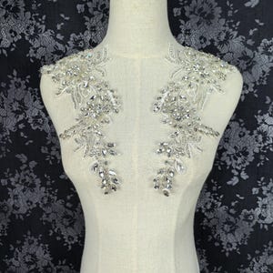Handmade Rhinestone Applique: Silver French Bead Lace Patch - Etsy