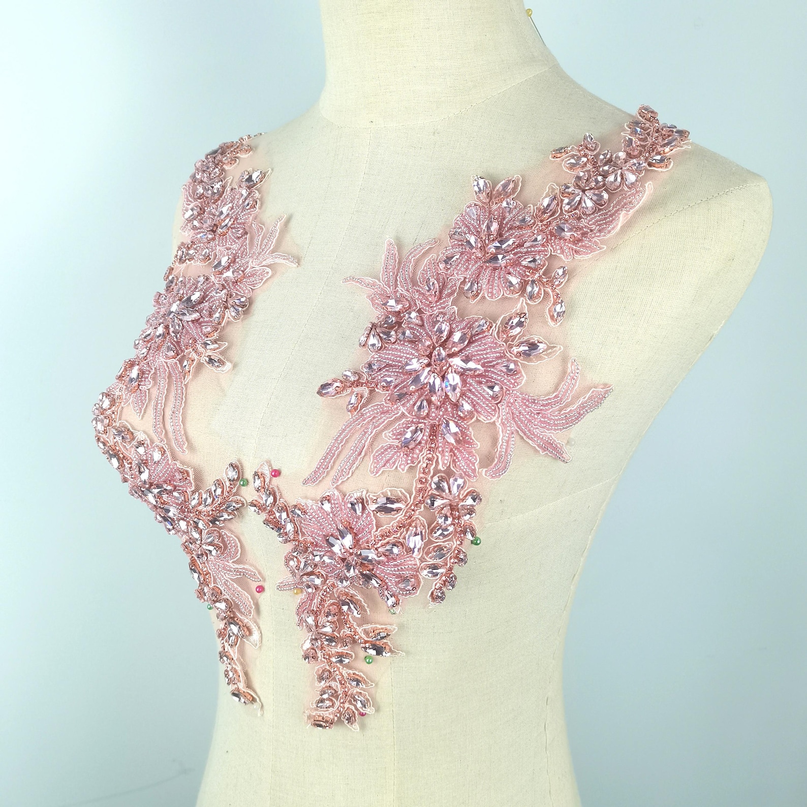 Pink Deluxe Rhinestone Applique, Crafted Florals Motif Bead Applique ...
