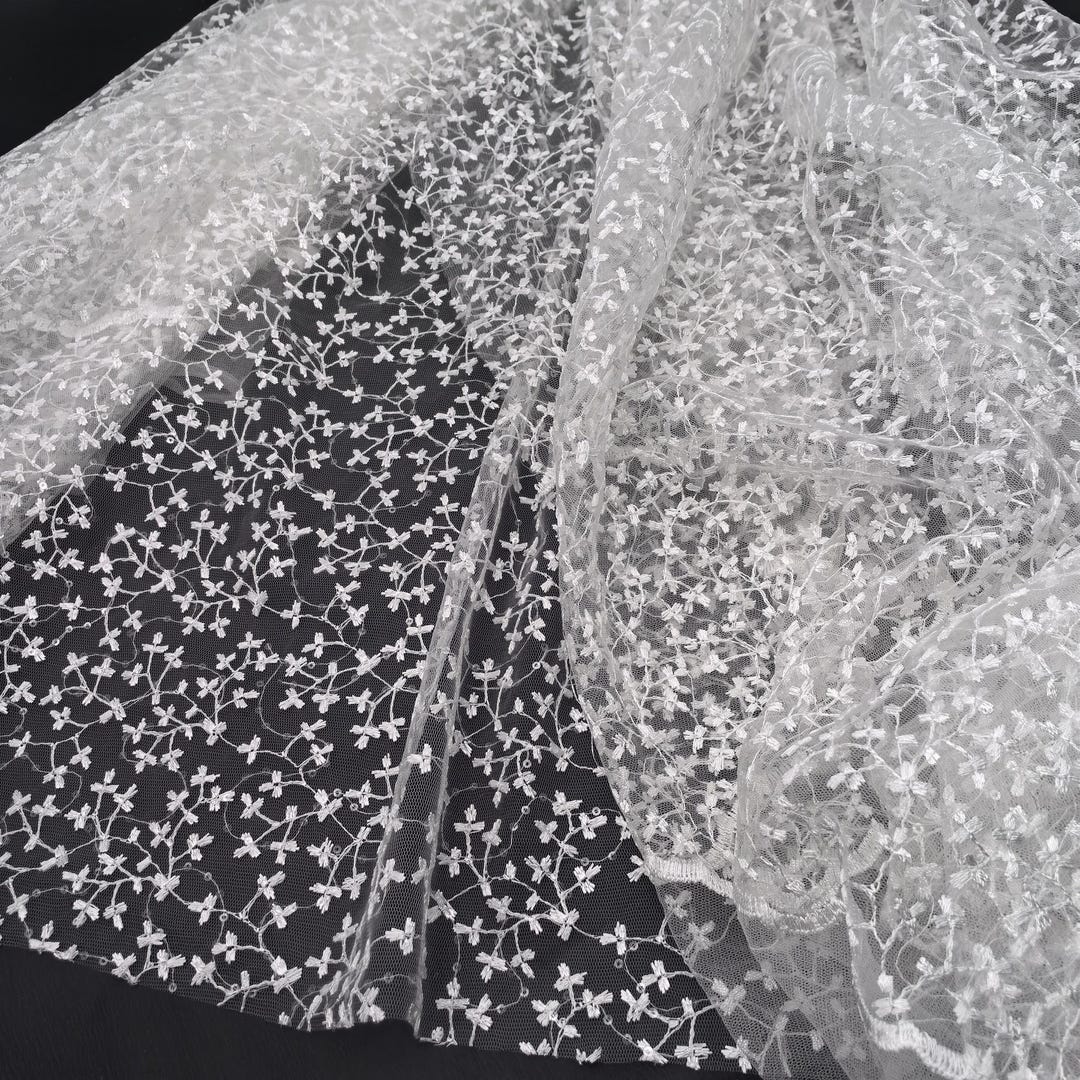 White Sequined Tulle Lace, Bridal Wedding Veil Fabric - Etsy