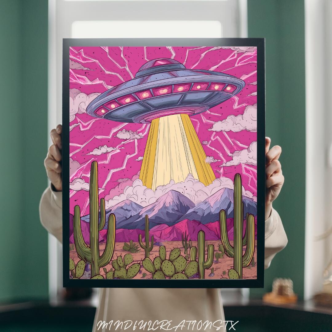 Funky UFO Framed Poster: Sci-fi Desert Wall Art - Etsy