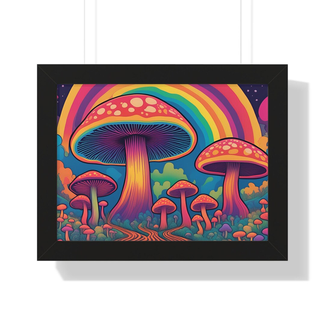 Trippy Rainbow Mushroom Field Poster, Wall Art, Psychedelic Room Decor ...