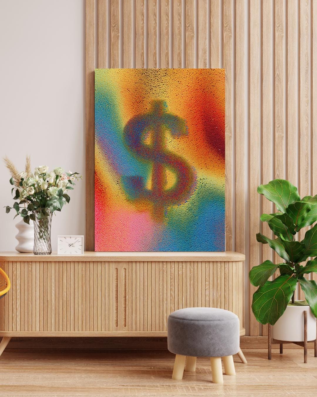 Vaporwave Dollar Sign Canvas Art: Colorful Abstract Money Decor - Etsy