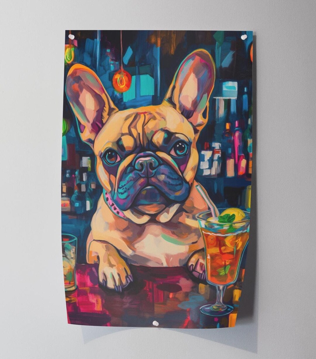 Colorful French Bulldog Bartender Poster, Pet Lover Wall Art, Home ...