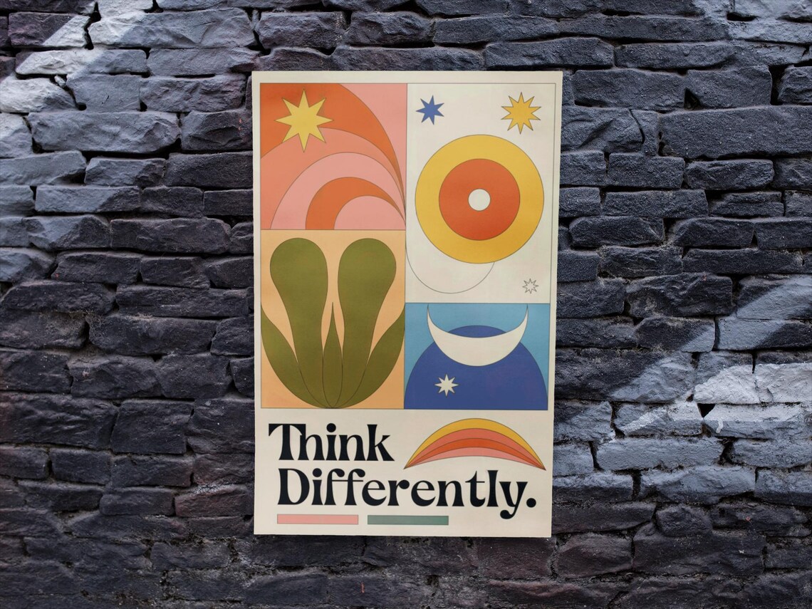 Inspirational Think Differently Poster: Colorful Abstract Boho Wall Art ...