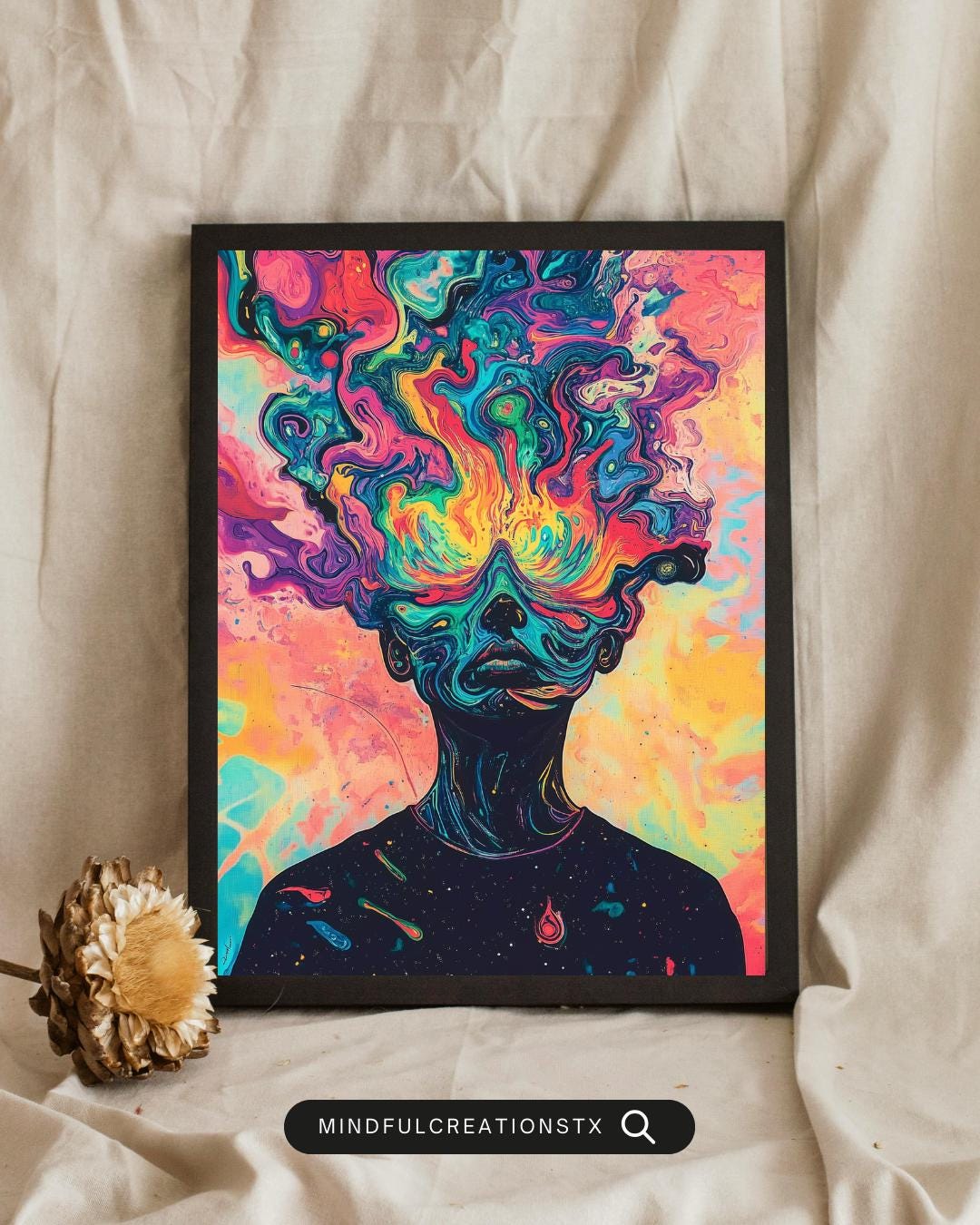 Psychedelic Warped Head Framed Poster: Surreal Trippy Art Print - Etsy