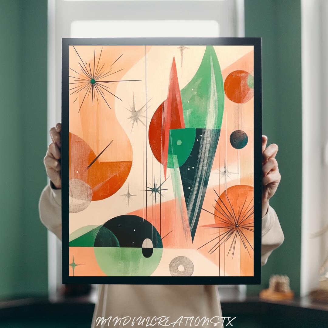 Mid-century Modern Framed Vertical Poster, Retro Atomic Art Print ...