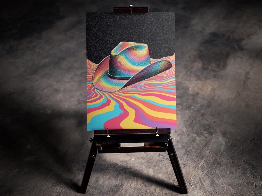 Psychedelic Rainbow Cowboy Hat Matte Poster Print | Retro Trippy Art - Etsy