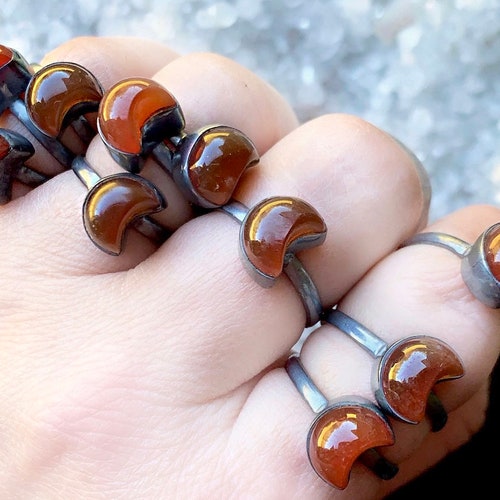 Red Onyx Ring Crescent Moon Ring - Etsy