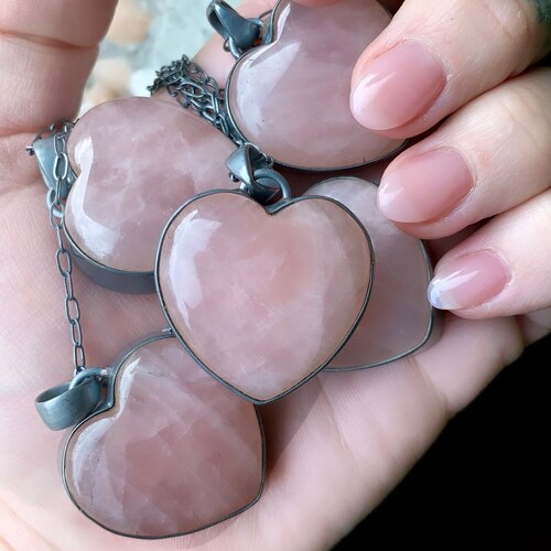 Rose Quartz Necklace Heart Necklace - Etsy