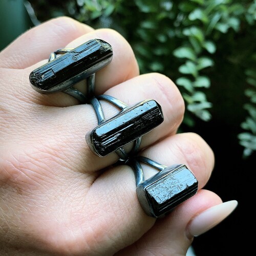 Raw Black Tourmaline Ring Silver Crystal Ring gemstone Ring | Etsy