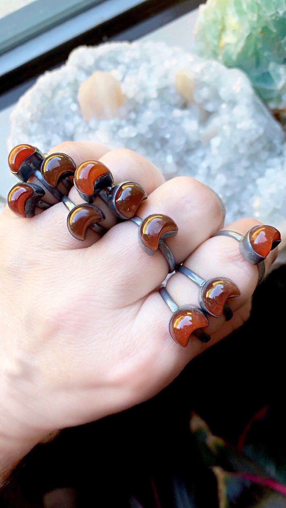 Red Onyx Ring, Crescent Moon Ring - Etsy