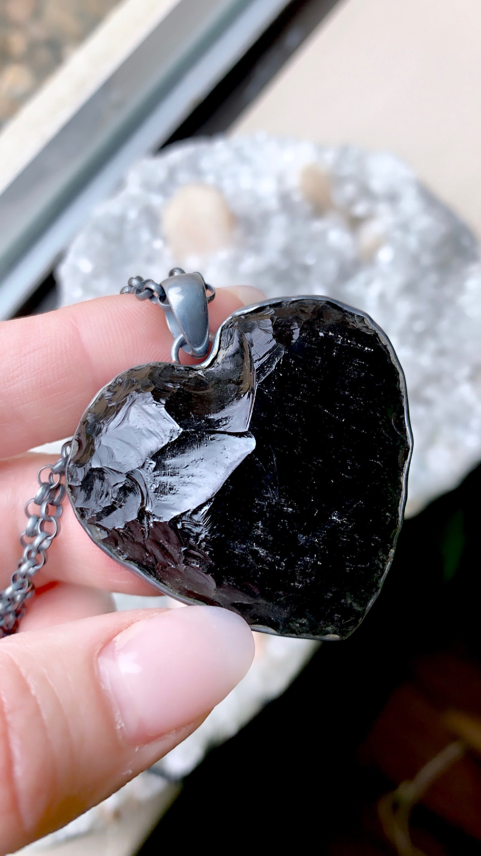 Black Obsidian Necklace Heart Necklace | Etsy