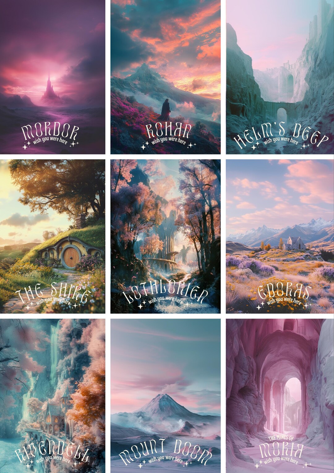 Lord of the Rings Postcard Set – Middle Earth Travel Art Prints - Etsy