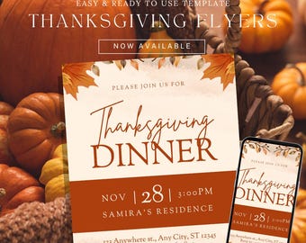 Thanksgiving Dinner Invitation, Canva Edit, Thanksgiving Invite ...