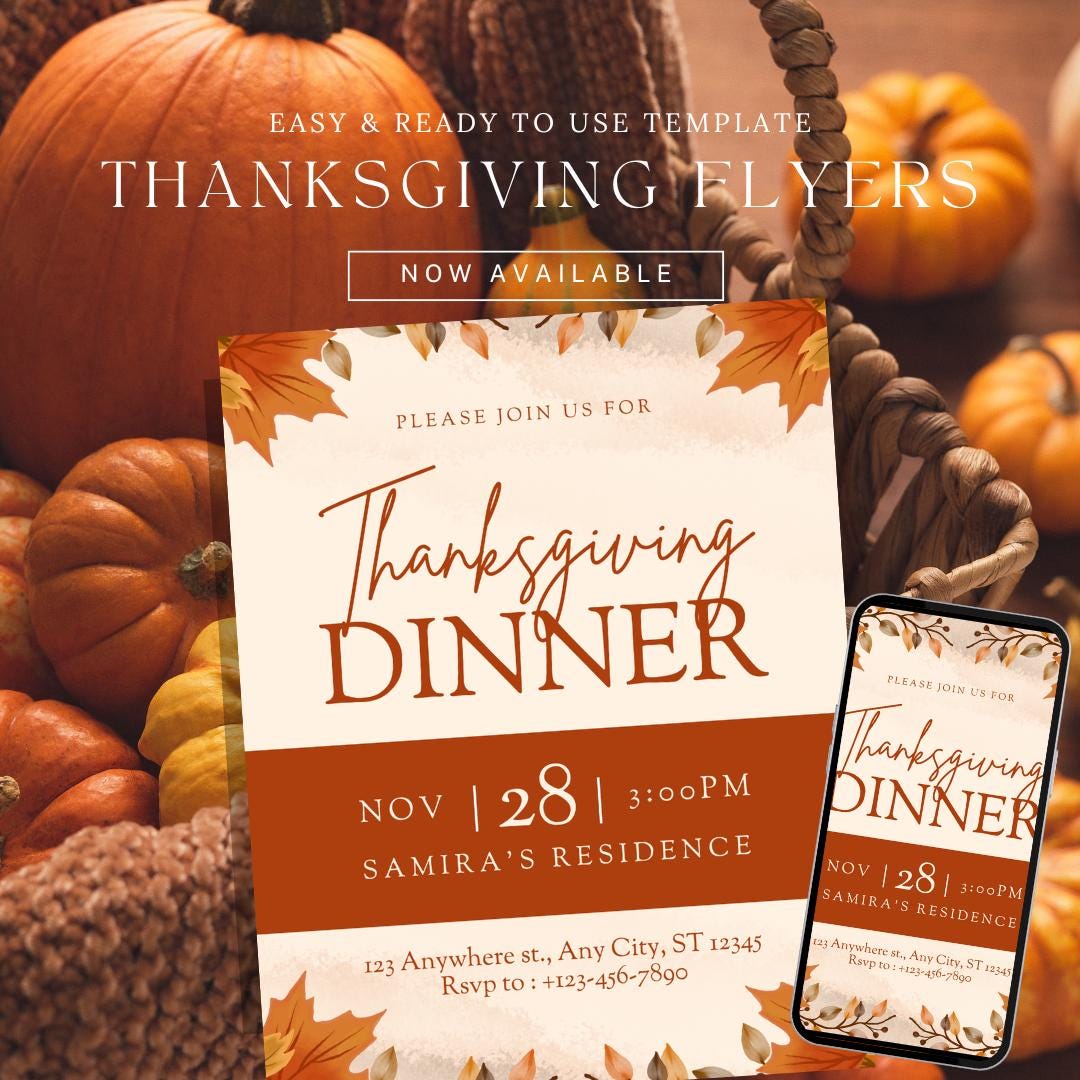Thanksgiving Dinner Invitation, Canva Edit, Thanksgiving Invite ...