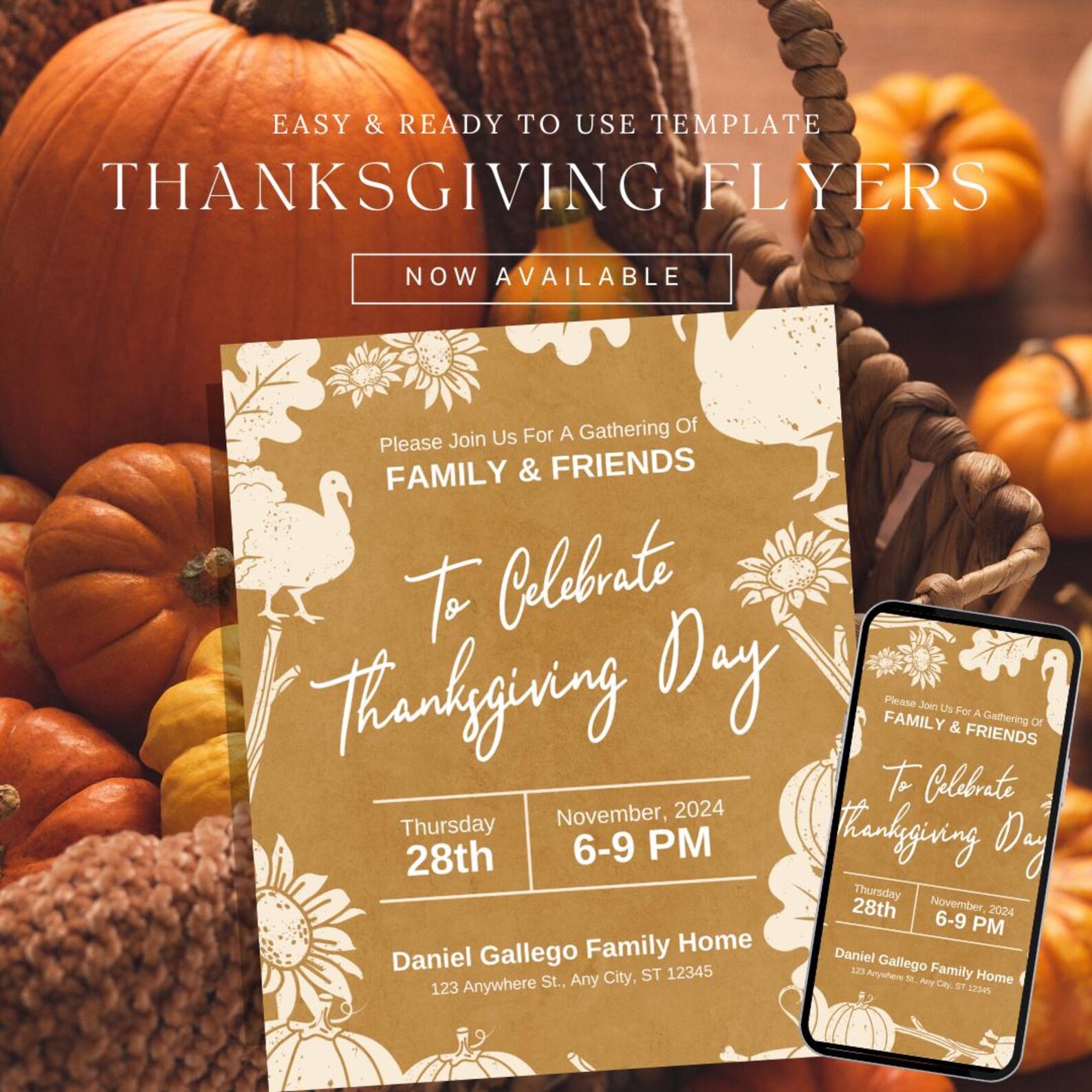 Thanksgiving Dinner Invitation, Canva Edit, Thanksgiving Invite ...