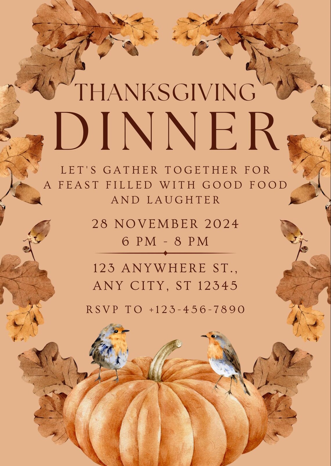 Thanksgiving Dinner Invitation, Canva Edit, Thanksgiving Invite ...